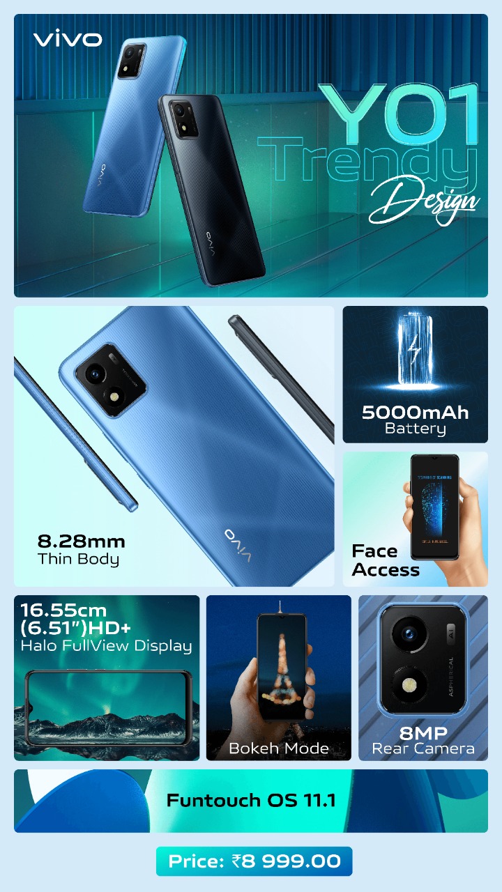 Vivo Y01 with 5000mAh Battery, MediaTek Helio P35 SoC, Launched at INR ...