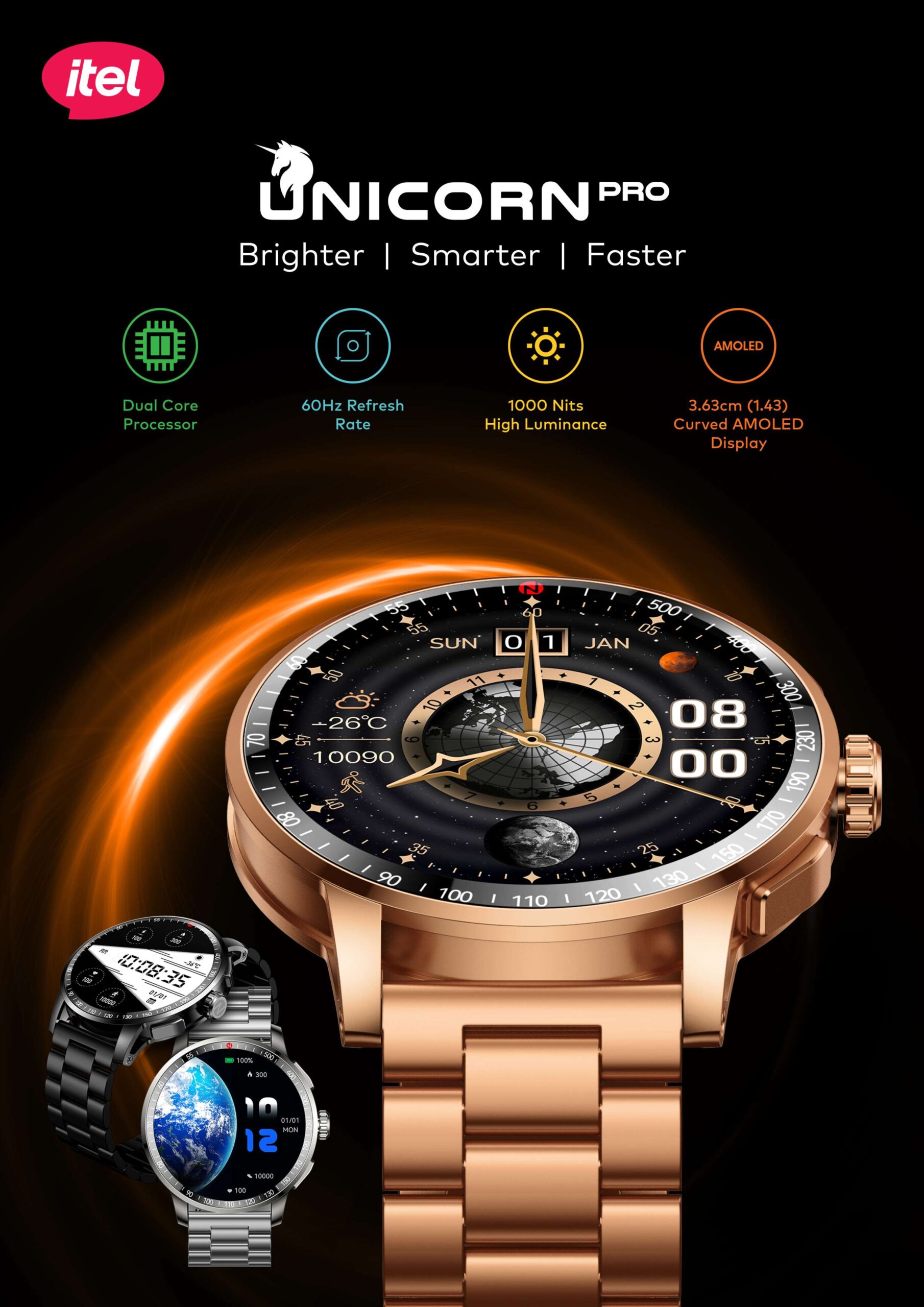 itel Unicon Pro Smartwatch with 1.43 inch AMOLED Display, Dual-Core ...